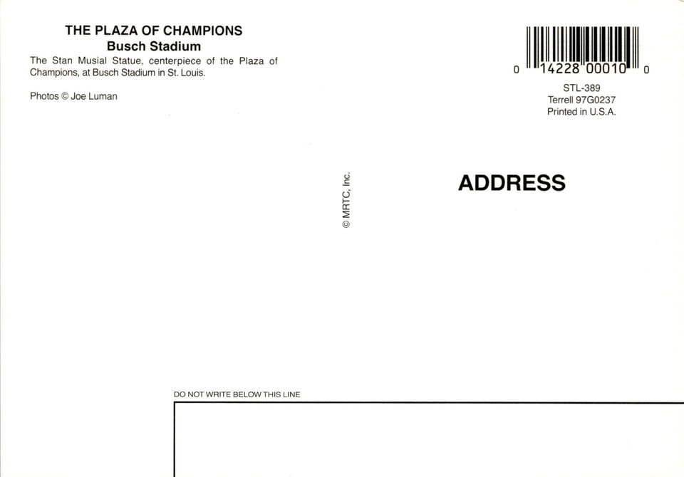 Postcard featuring statue of Stan Musial at Busch Stadium. | eBay