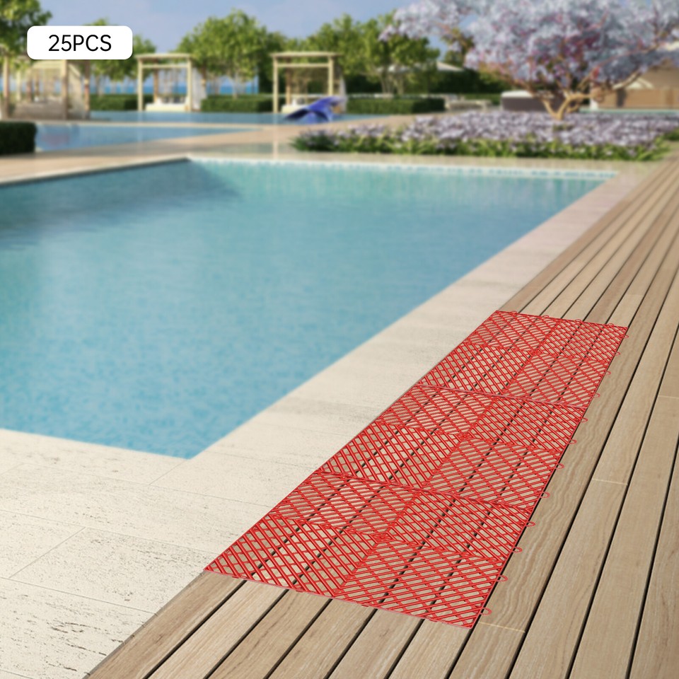 Tiles Interlocking 25PCS Red Drainage Tiles 12x12x0.5 Inches Outdoor ...
