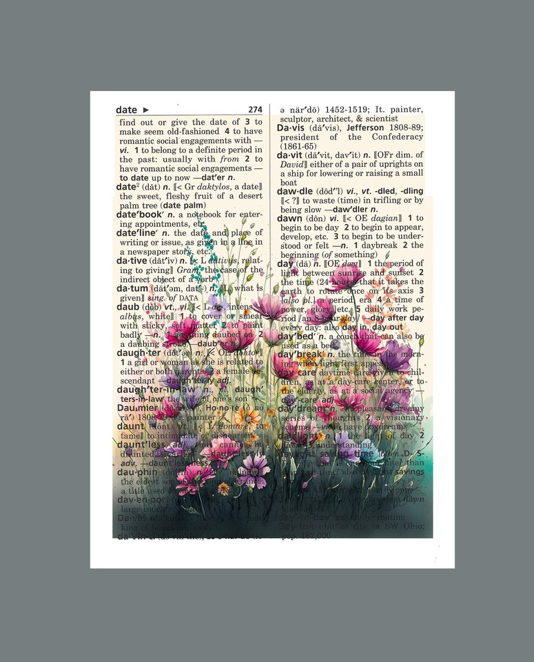Spring Gardens Printed on Vintage Dictionary Page Art Print Flower ...