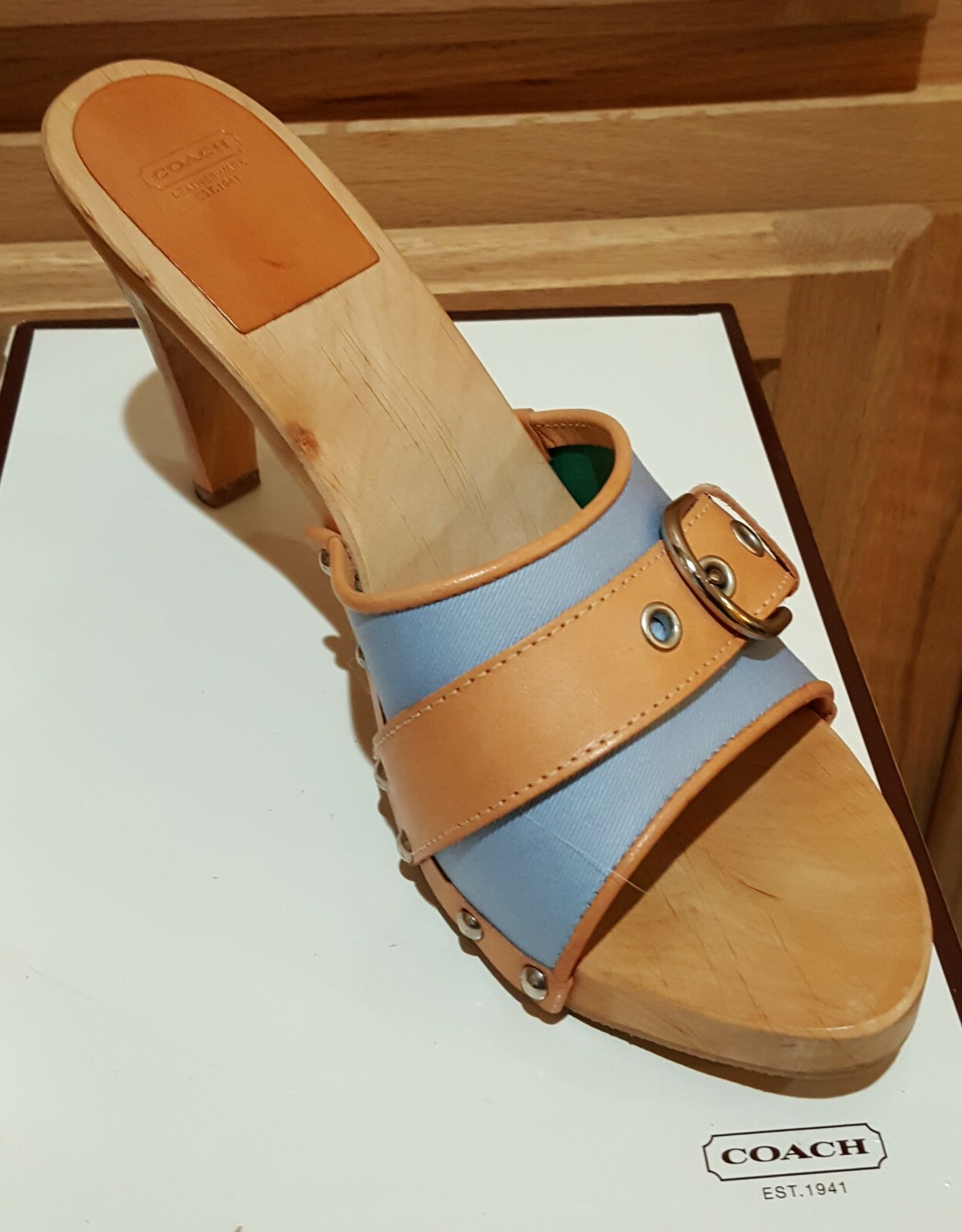 Coach Jackie Twill Pool Blue Canvas/Natural Leather S… - Gem