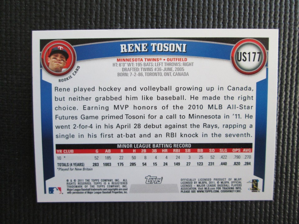2011 Topps Rene Tosoni #US177 Minnesota Twins RC (WM BLUE) | eBay