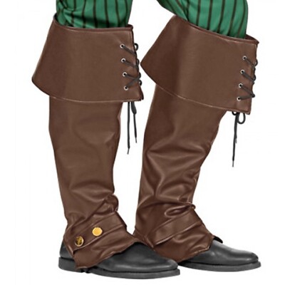Deluxe Pirate Boot Covers Brown Boot Tops Spats Soft Vinyl Adult Size ...