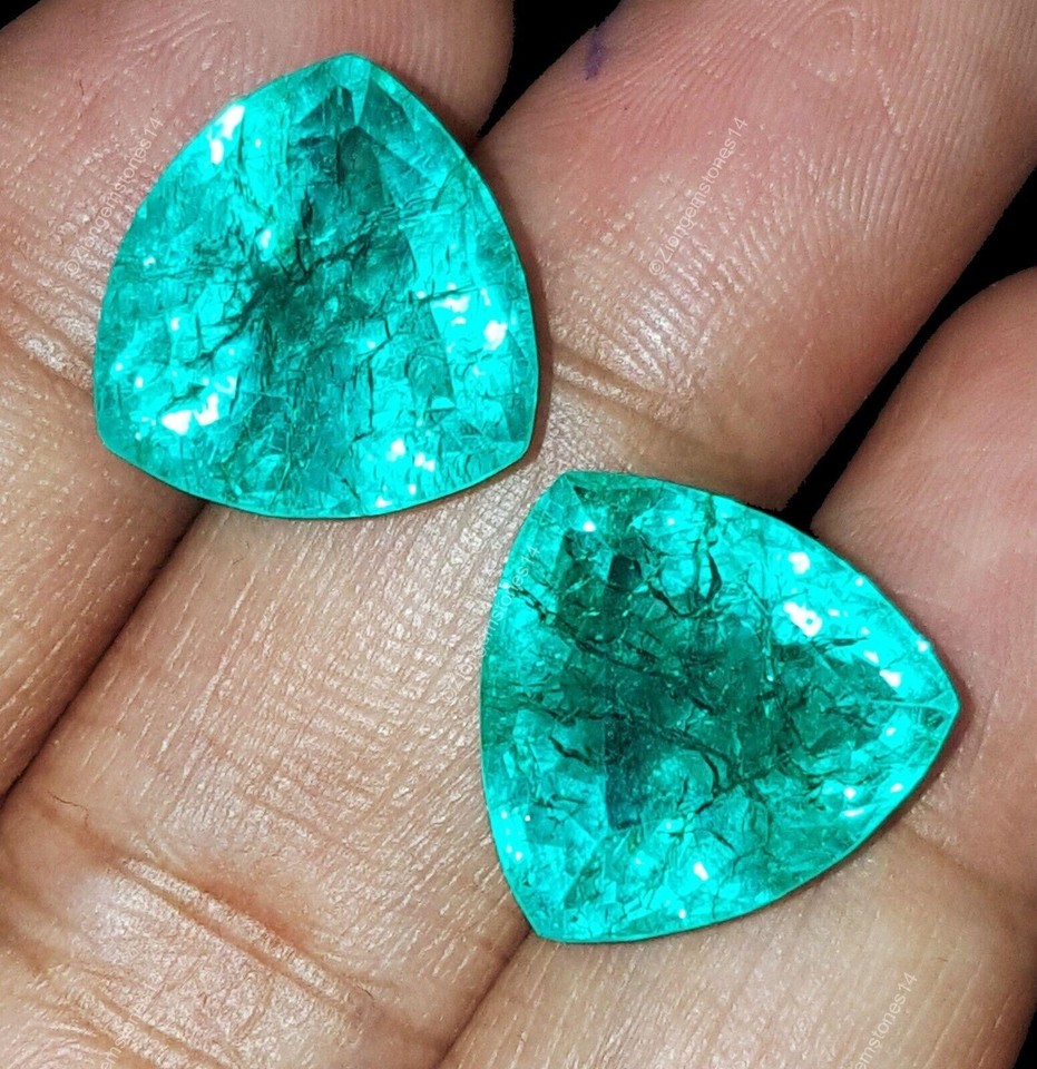 8-10 Cts Certified Emerald Loose Gemstone Trillion Cut Faceted Genuine ...