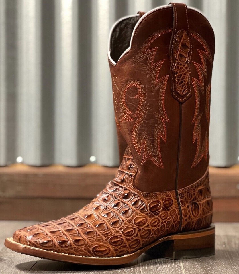 MEN'S RODEO COWBOY ALLIGATOR TAIL PRINT WESTERN SQUARE TOE BOOTS MEXICO ...
