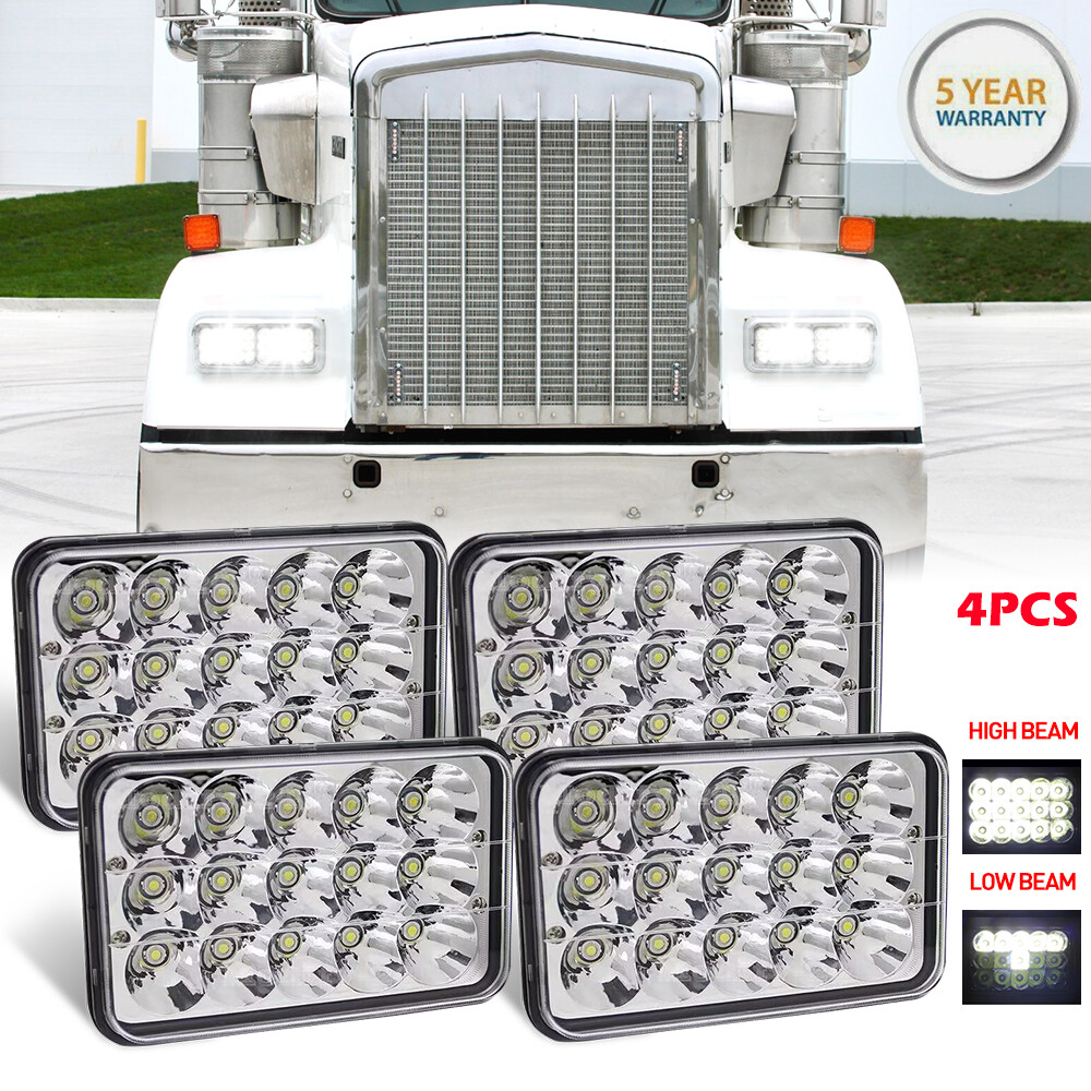 4set 4x6" LED Headlights H4656/4651 Fog Light For Kenworth Peterbilt ...