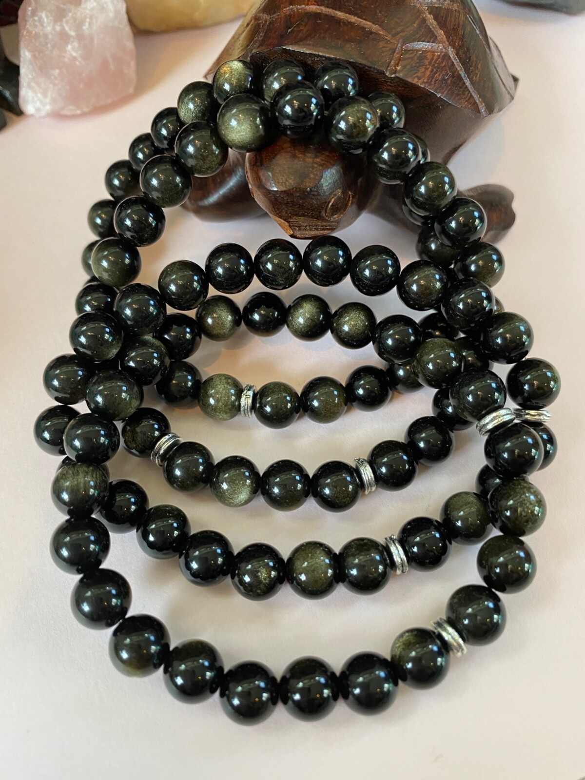 Men's Golden Black Obsidian Gemstone Bracelet. 8 inch. Handsome. | eBay