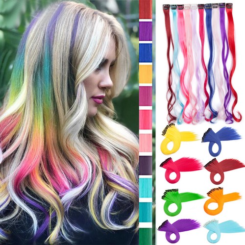 10 peices Highlight Clip In Colored Hair Extension Color Strip Straight ...