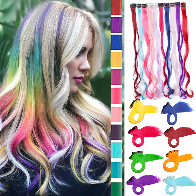 10 peices Highlight Clip In Colored Hair Extension Color Strip Straight ...