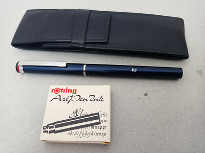 ROTRING ESPRIT DARK BLUE FOUNTAIN PEN SS M NIB IN ORIGINAL LEATHER CASE ...