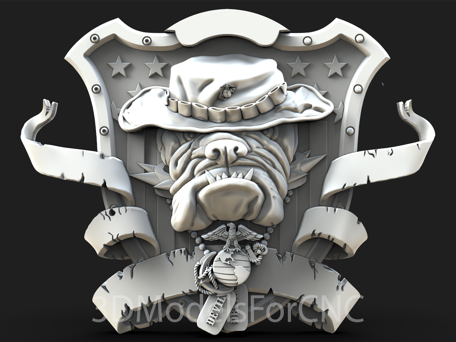 3D Model STL File for CNC Router Laser & 3D Printer Patriotic Bulldog ...