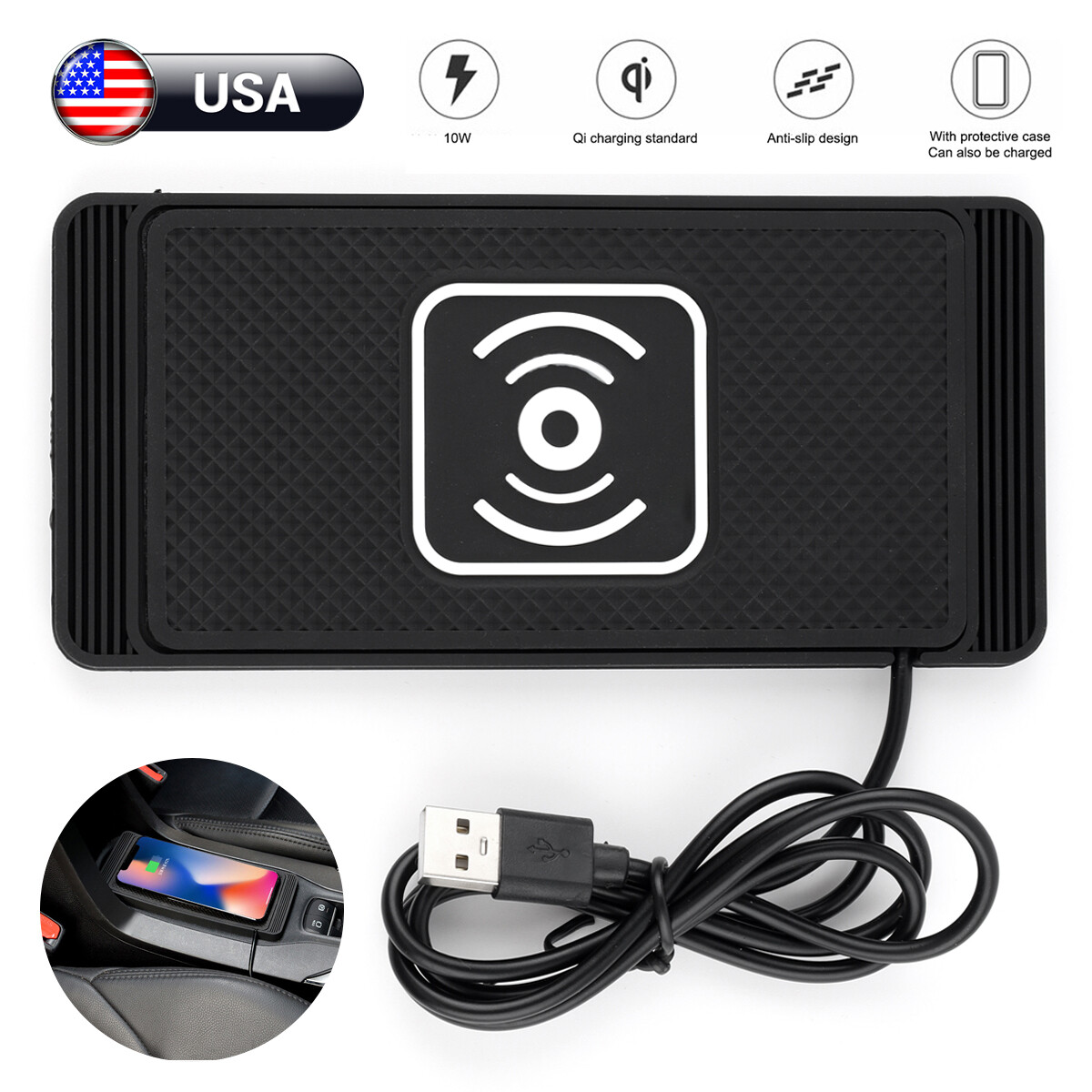 Wireless Fast Charging Car Phone Charger Silicone Pad For Apple iPhone ...