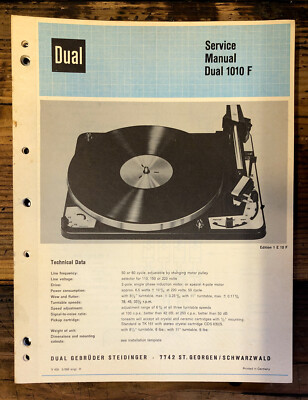 Dual Model 1010 F 1010F Record Player / Turntable Service Manual ...