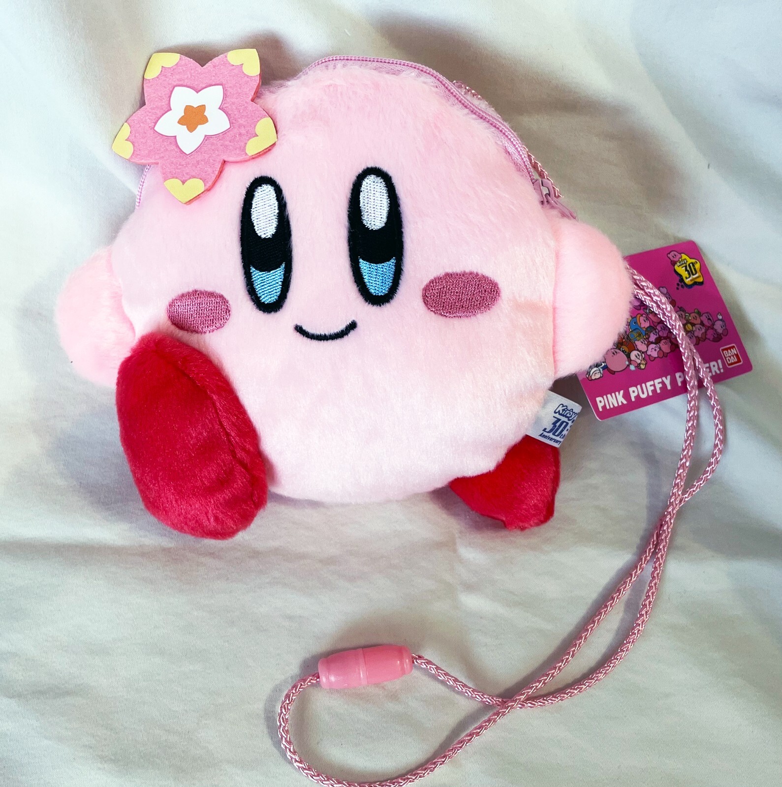 Kirby Pink Puffy Power! 30th Anniversary Sakura Flower Plush Zipper Bag ...