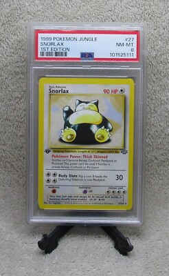 PSA 8 Graded 1999 Pokemon Jungle SNORLAX 1ST EDITION Rare TCG Card #27/ ...