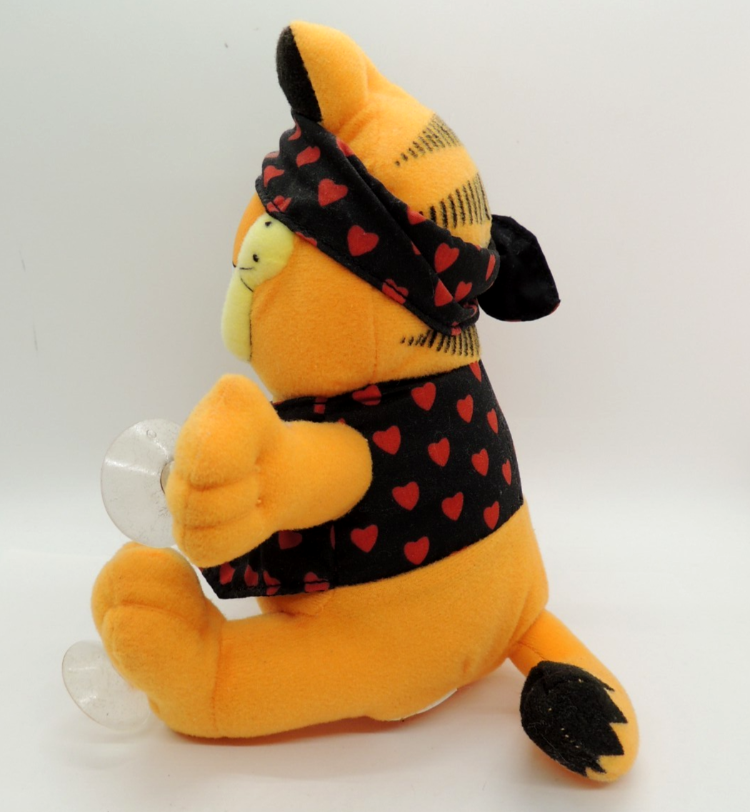 Vintage Garfield Hang-On Window Cling Plush Vest Bandana Hearts Biker ...