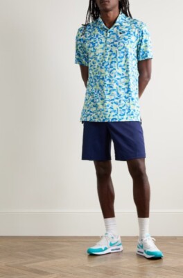 Nike Golf Dri-Fit Victory Dry Volt Blue Yellow Collar Polo Shirt Mens ...