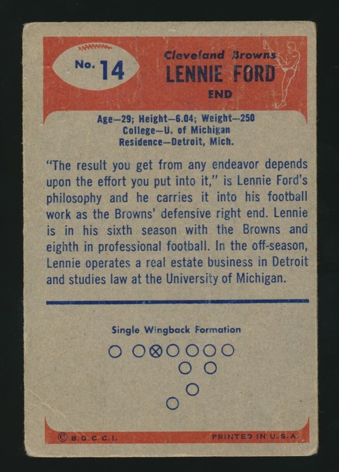 1955 Bowman Football -#14 LEN FORD RC (Cleveland Browns) *HOF* | eBay