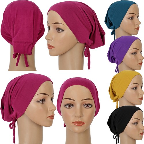 Women Modal Cotton Head Scarf Soft Hijab Plain Color Inner Caps Stretch ...