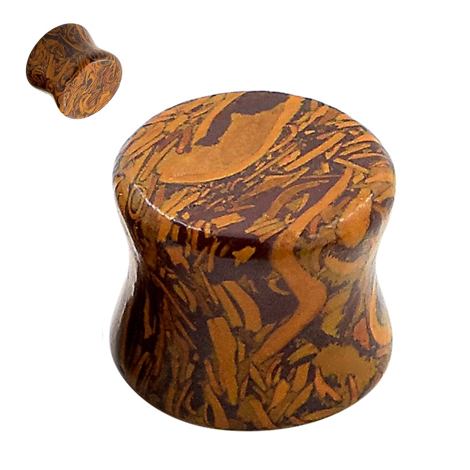 PAIR Organic Natural Stone Ear Gauges Ear Plugs Double Flared Piercing ...