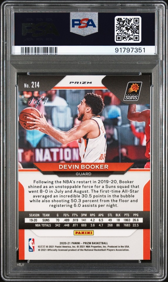 2020 PANINI PRIZM CHOICE PRIZM-NEBULA 1/1 #214 DEVIN BOOKER 1/1 PSA 9 ...