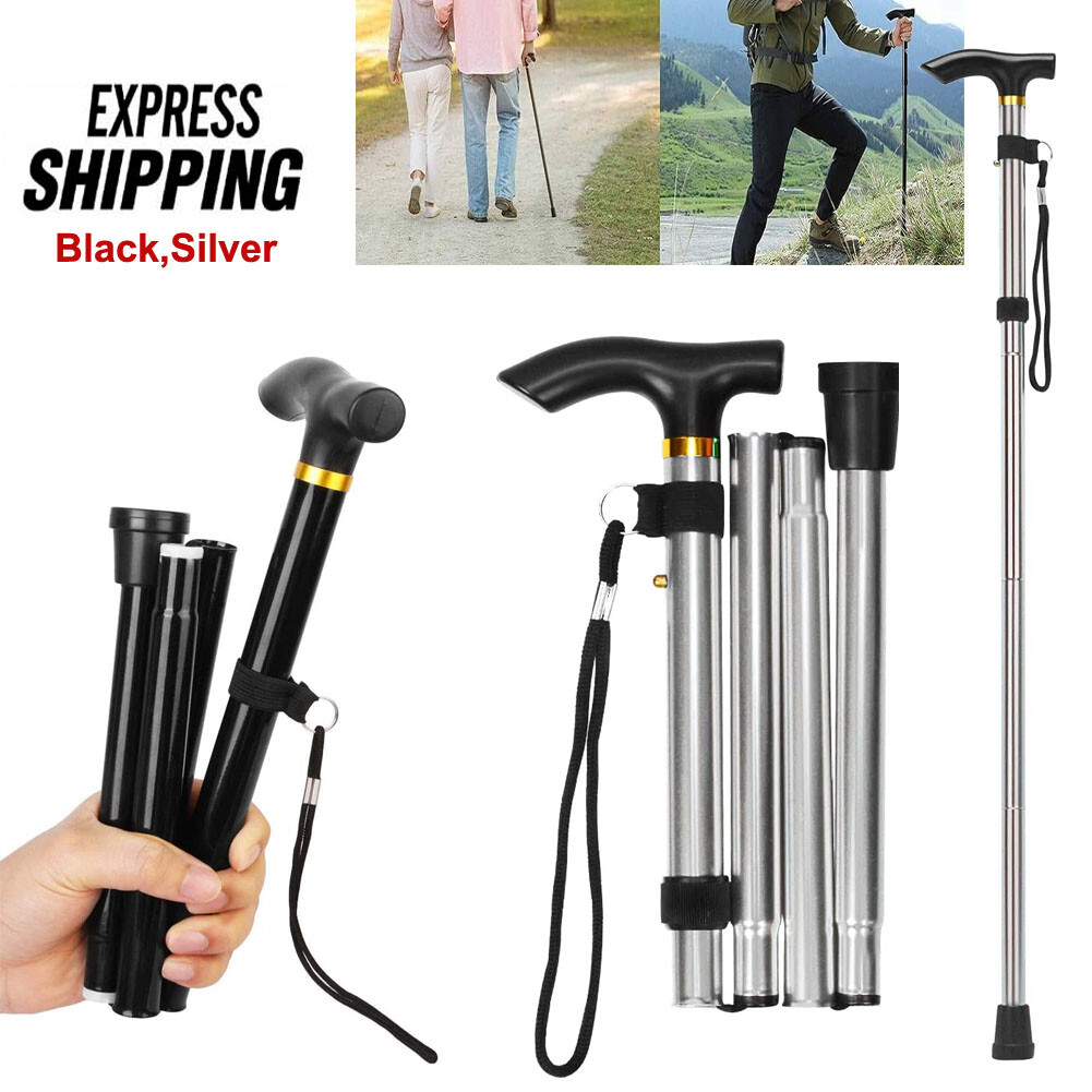 Adjustable Walking Stick Easy Fold Cane Lightweight Mobility ...