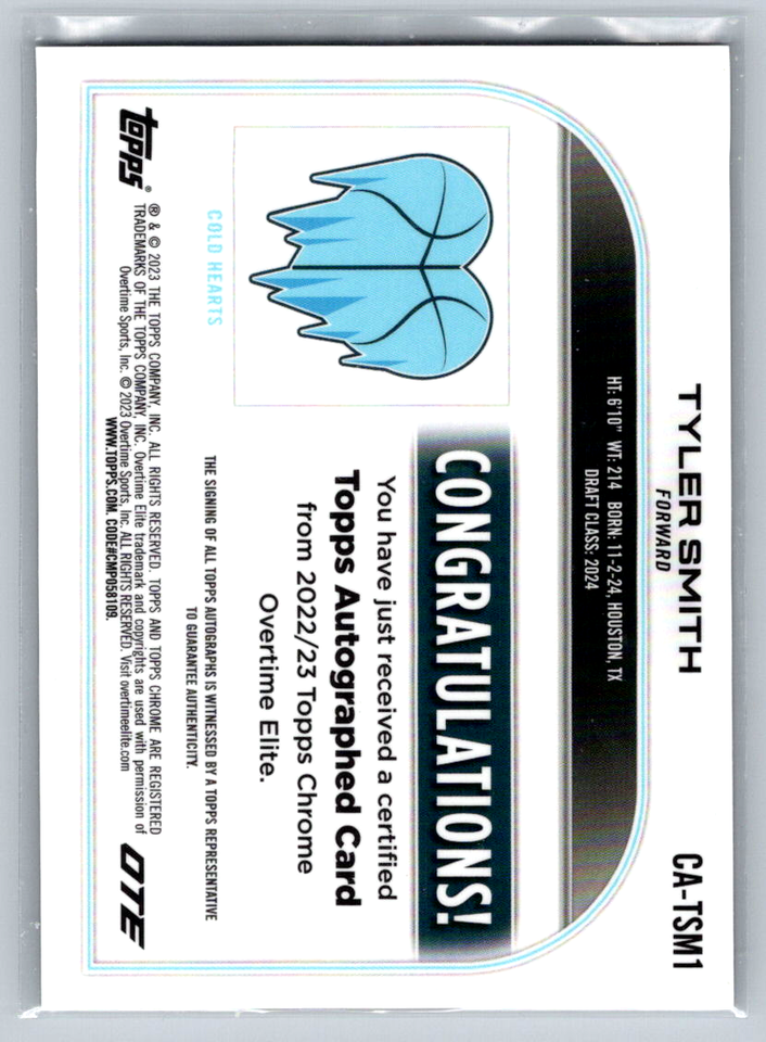 2022-23 Topps Chrome OTE Elite Tyler Smith Rookie Auto /50 GOLD WAVE Refractor | eBay