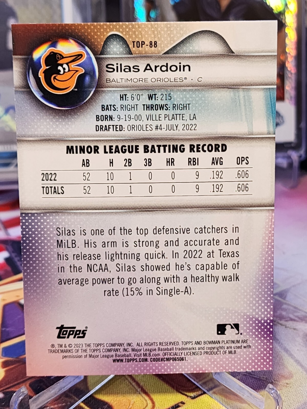 2023 Bowman Platinum TOP-88 Silas Ardoin Baltimore Orioles Baseball ...