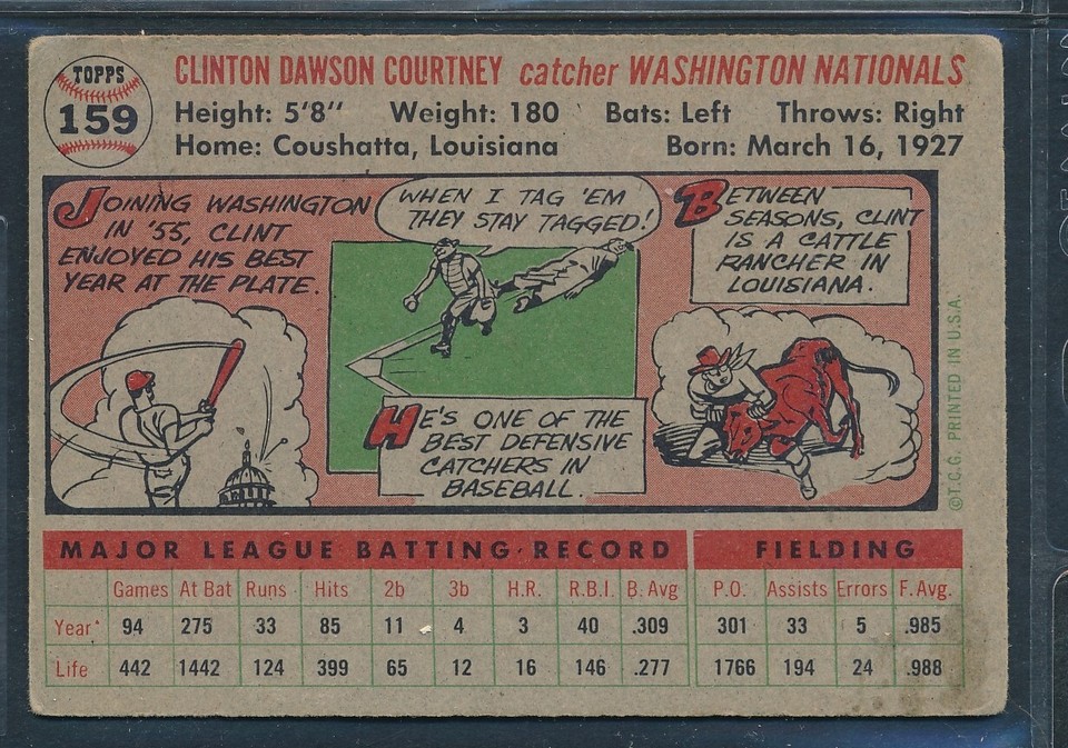 1956 Topps #159: CLINT COURTNEY Washington Senators ~ VG+ (wrinkle) | eBay