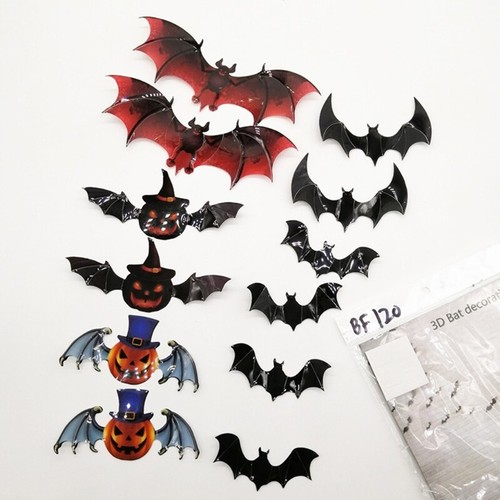12pcs 3D Bats Sticker Halloween Decorations Waterproof Wall Decal Home ...