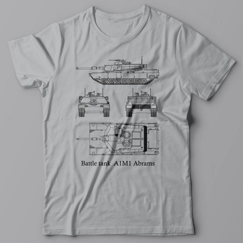Battle Tank A1M1 Abrams - T-shirt, military blueprint Tee, Army, World ...
