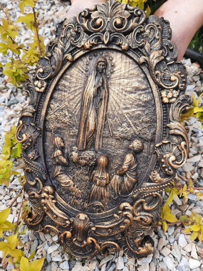 OUR LADY OF Fatima WOOD CARVED CATHOLIC ICON RELIGIOUS WALL HANGING ART ...