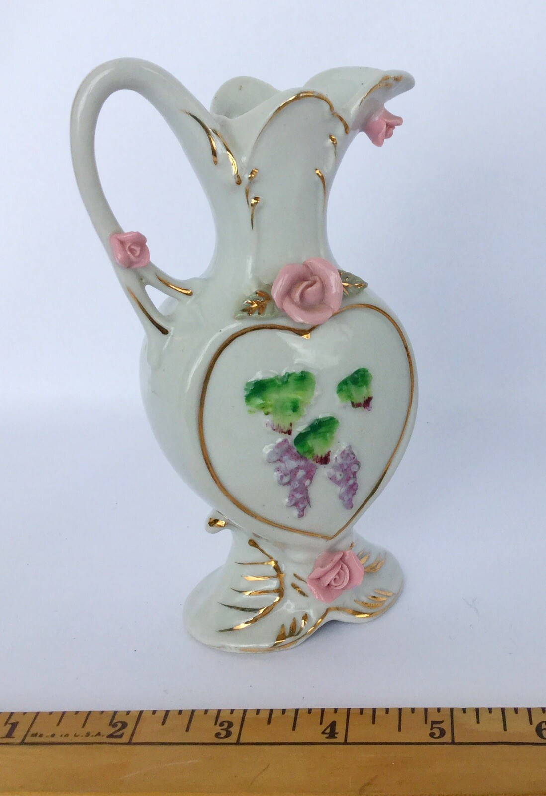 Vintage Small 6” Royal Japan Pitcher Bud Vase Capodimonte Style Flowers ...