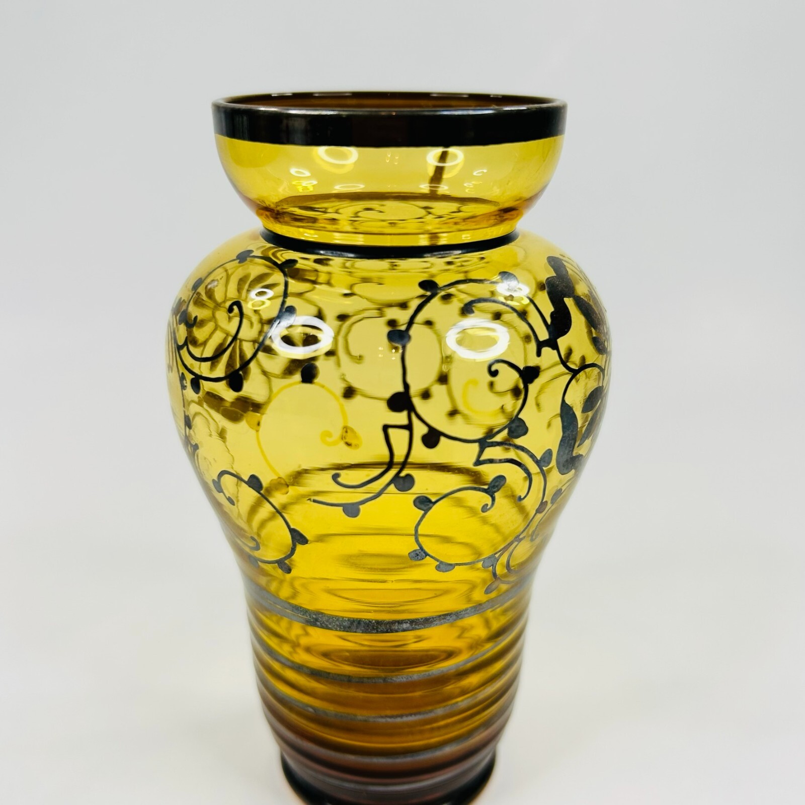 Transparent Yellow Glass Vase with Hand Painted Floral Silver Overlay ...