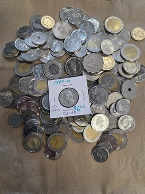 Vintage SILVER 1964 D US COIN & World Coin Lot Mixed Foreign Multi ...