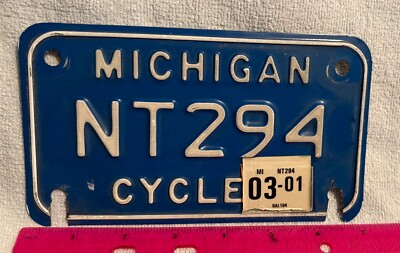 Michigan Motorcycle License Plate - Blue and White - Cycle NT294 March ...