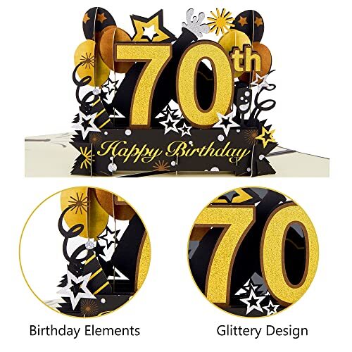 Happy 70th Birthday Pop Up Card With Note And Envelope 70th Birthday