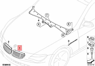 Genuine BMW E63 E63N Front Radiator Kidney Chrome Grille Left OEM ...