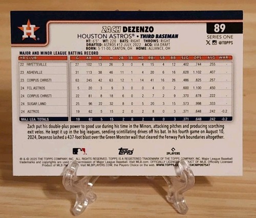 Zach Dezenzo 2025 Topps Series 1 Rookie Card #89 Palm Tree Parallel ...