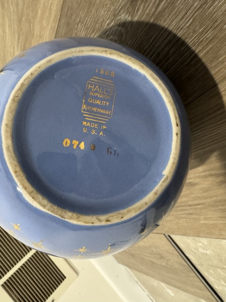 Vintage MCM Hall Periwinkle Blue & Gold Cookie Jar/Canister - Atomic ...