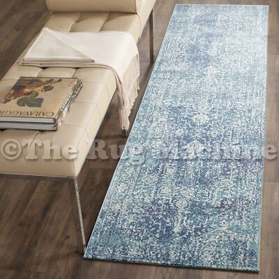 FORTUNA BLUE IVORY MEDALLION ANTIQUE STYLE TRADITIONAL RUG RUNNER ...
