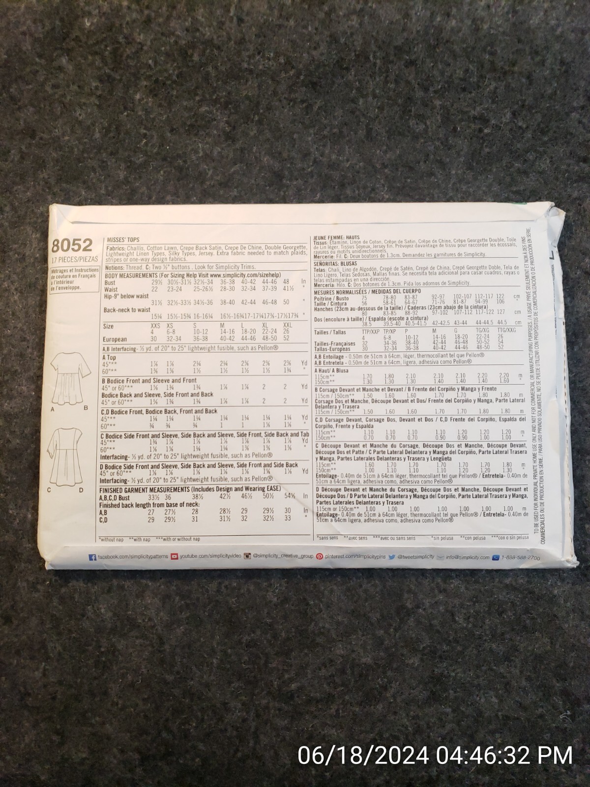 Simplicity 8052 Misses Easy To Sew Tops Sewing Pattern Sz XXS-XXL ...