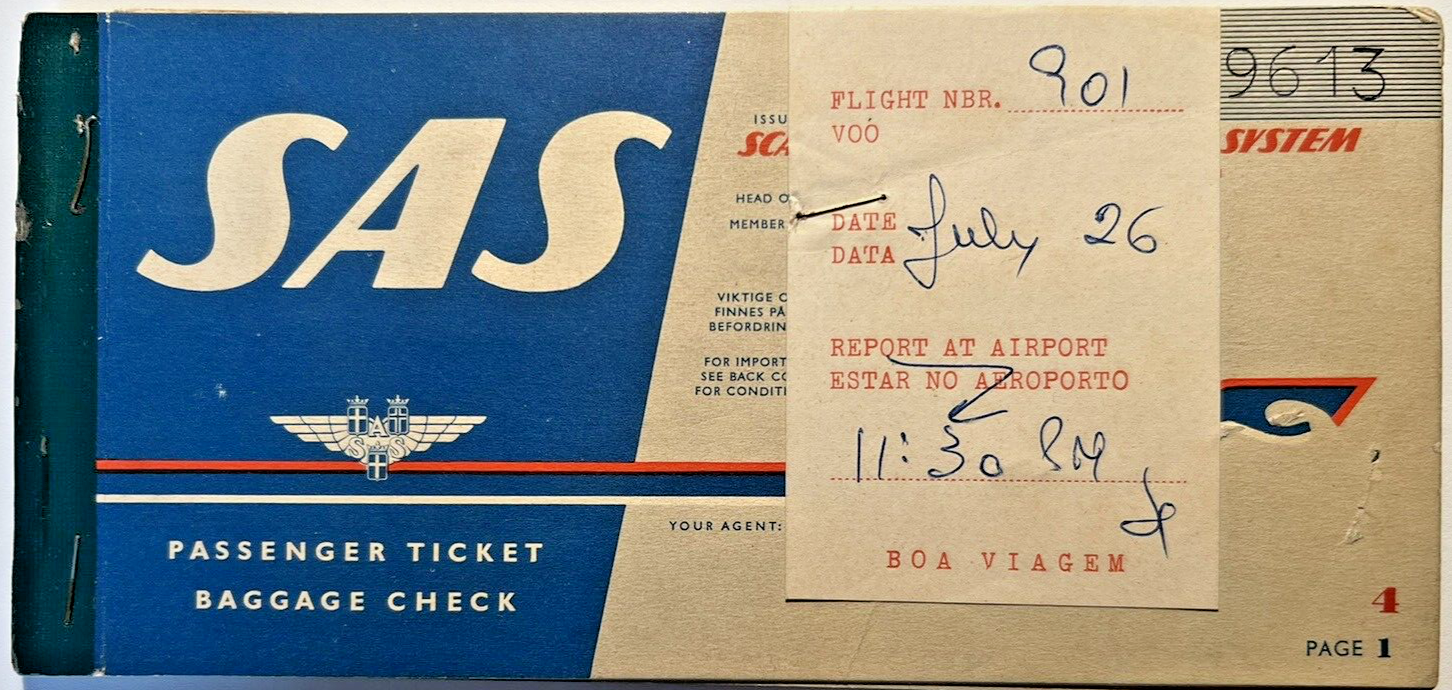 1956 SCANDINAVIAN AIRLINES SAS PASSENGER TICKET Scotland Italy France ...