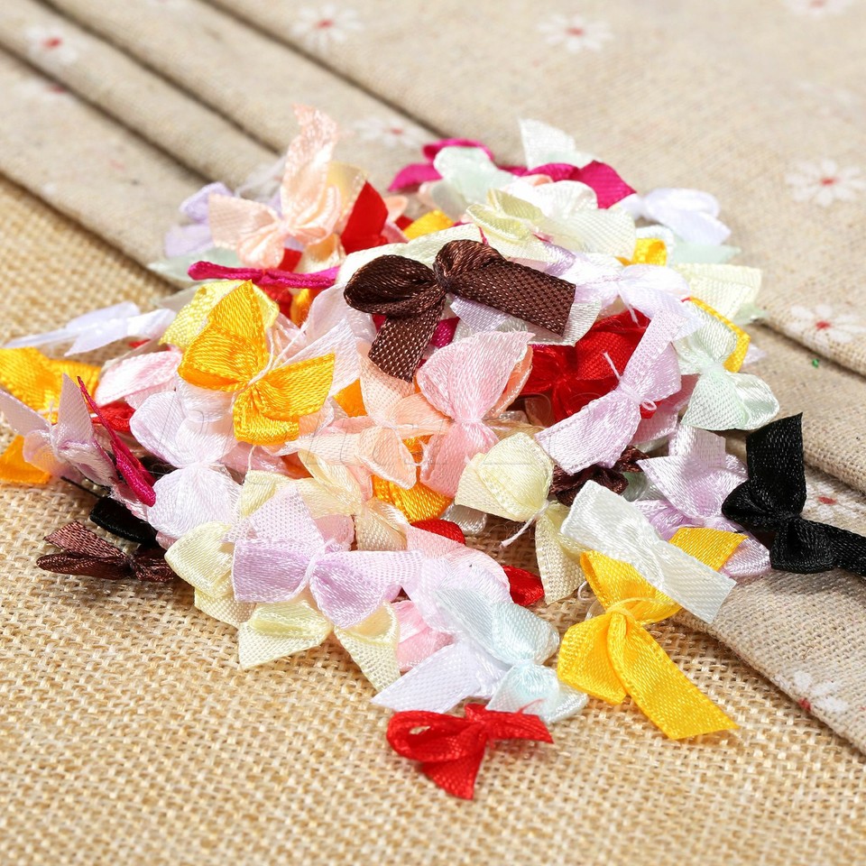 100Pcs Mini Satin Ribbon Flowers Bows Wedding Decoration Gift Craft Mix ...