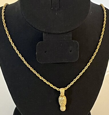 Exclamation Point Symbol Gold CZ Bling Pendant with 23" gold Plated ...