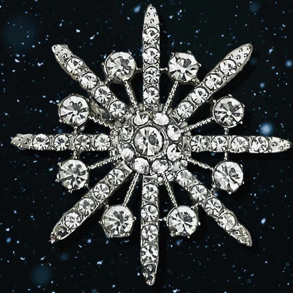 NEW Vintage-Style Starburst Snowflake Brooch Flower Clear Rhinestone ...