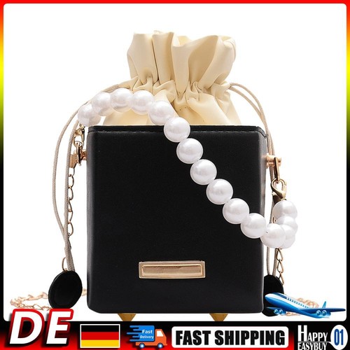 Hjku Damen Square Box Umhängetasche PU Perlenkette Mini Drawstring Tote ...