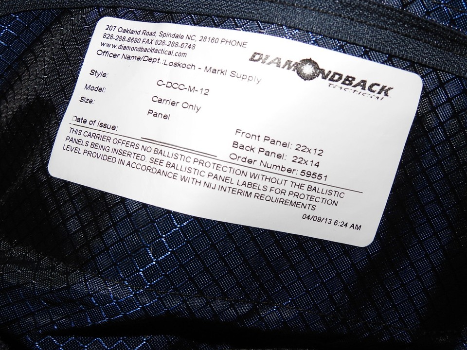 DIAMONDBACK TACTICAL CONCEALABLE BODY ARMOR CARRIER NAVY BLUE C-DCC-M ...