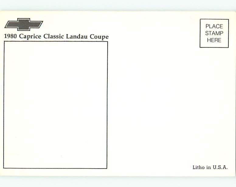 Unused 1980 car dealer postcard CHEVROLET CAPRICE CLASSIC LANDAU COUPE ...