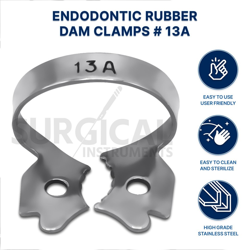 10 Pcs Endodontic Rubber Dam Clamps #13A Stainless Steel German Grade ...