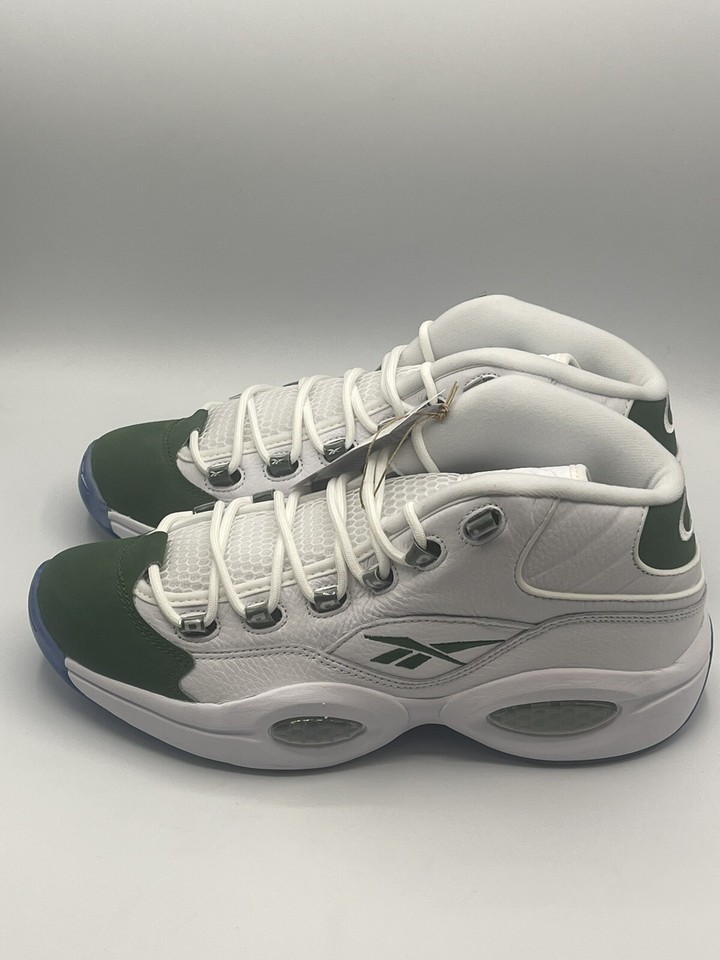 Mens Reebok QUESTION MID Shoes White Green Basketball Iverson Sneakers ...